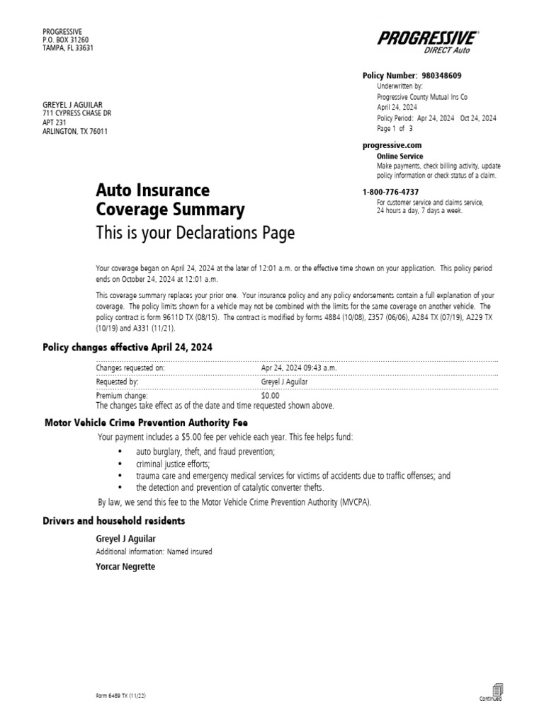 Declarations Page | PDF