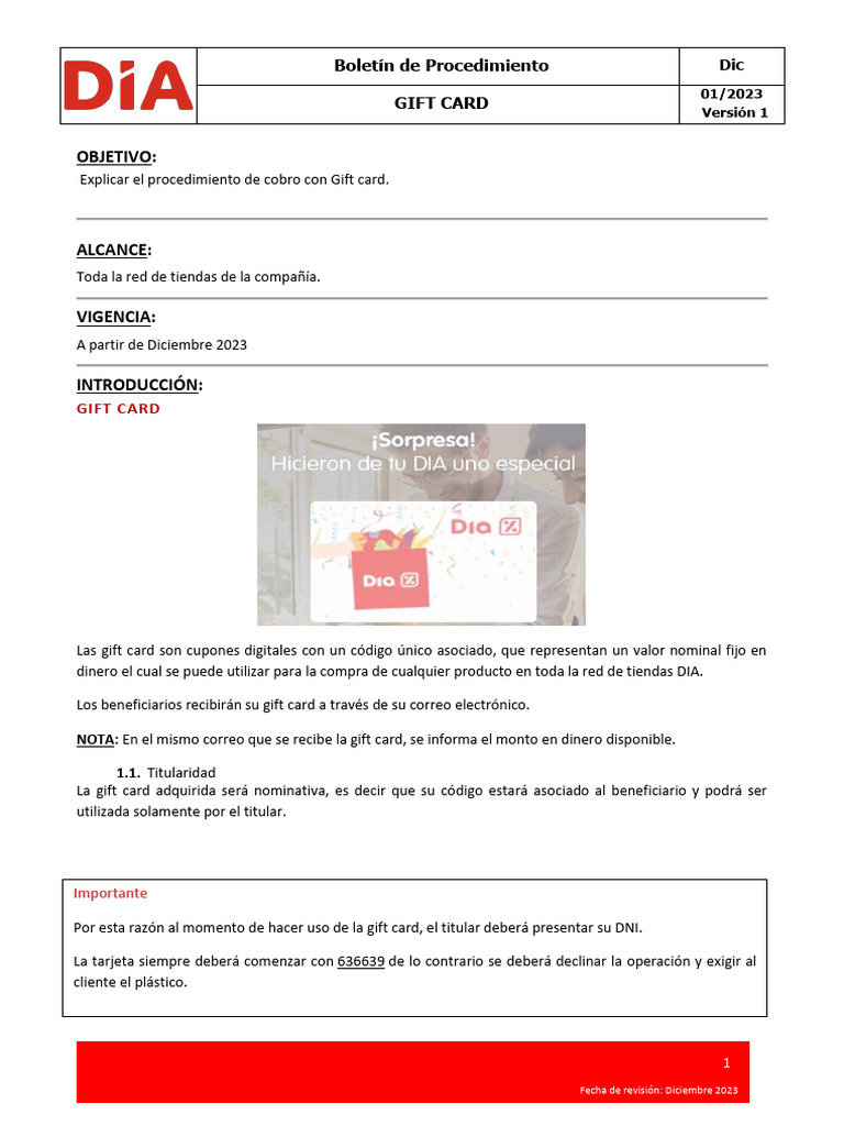 BOLETIN PROCEDIMIENTO GIFT CARD | PDF