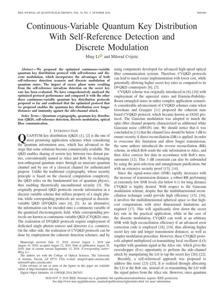 Continuous-Variable Quantum Key Distribution With Self-Reference Detection and Discrete ...