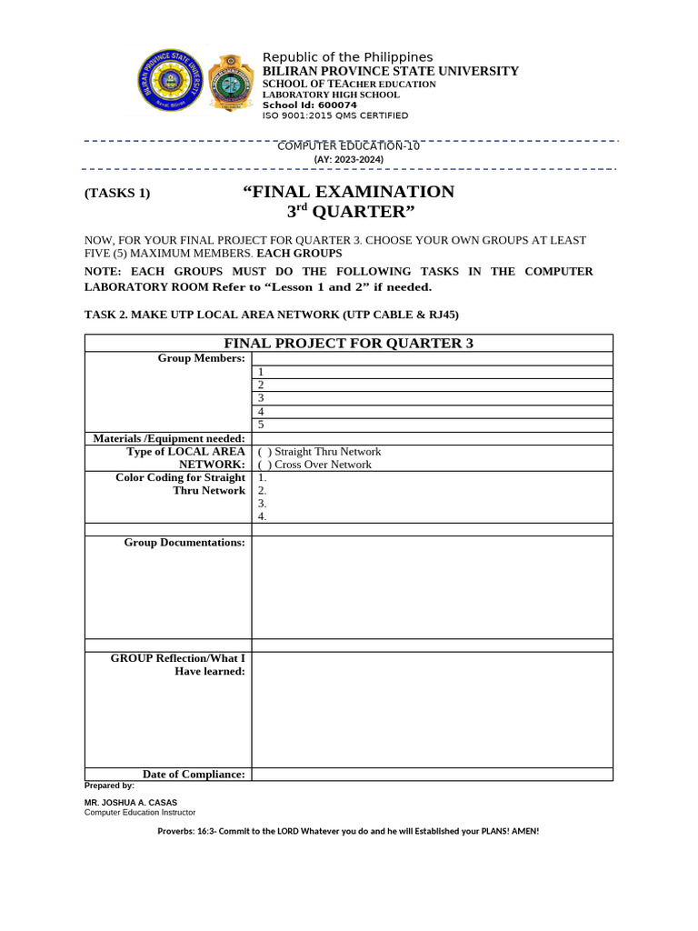 3RD Quarter Group Project and Practical Test in Computer Education Sy24 ...