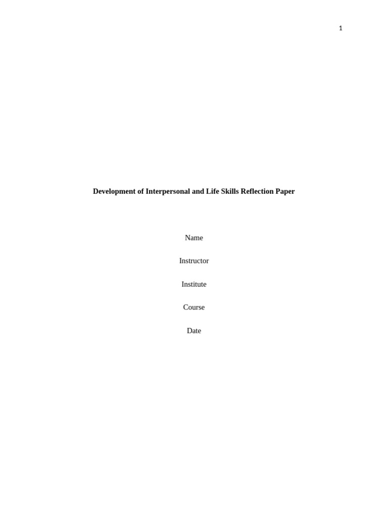 Development of Interpersonal and Life Skills Reflection Paper | PDF ...