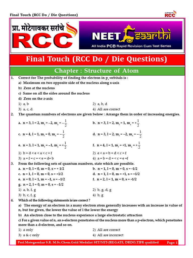 17 Structure of Atom MCQ S | PDF