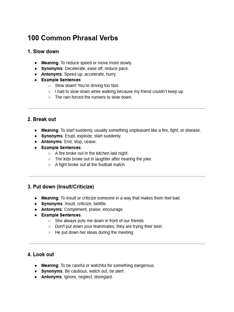 100 Common Phrasal Verbs | PDF