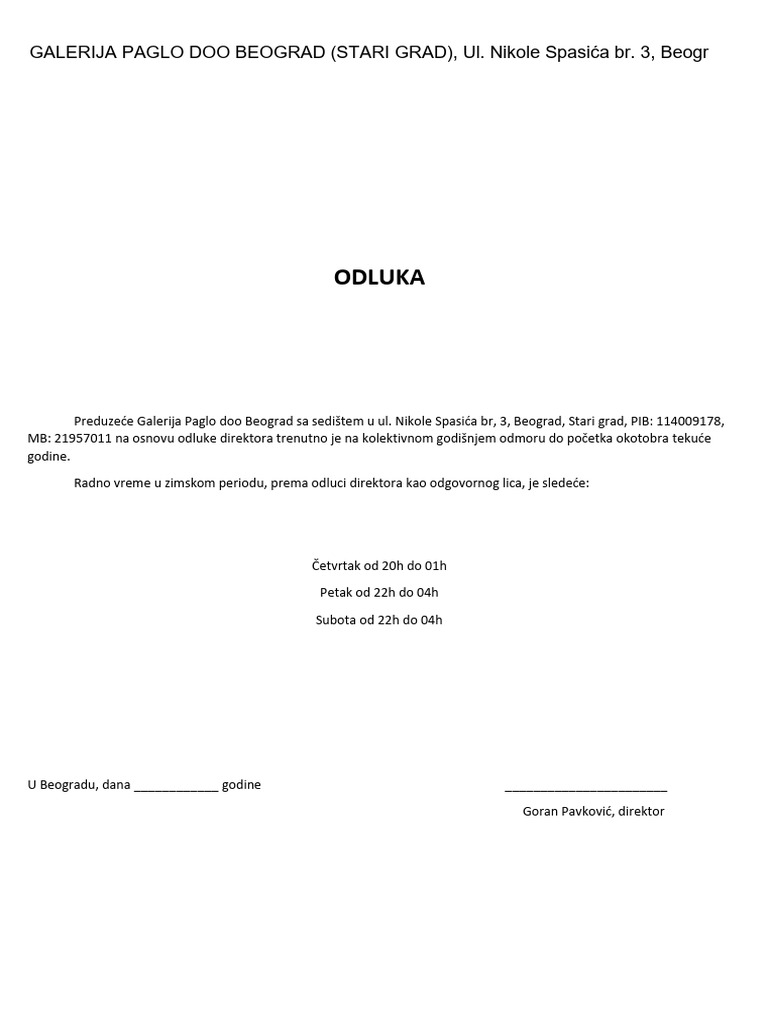ODLUKA - Galerija Paglo | PDF