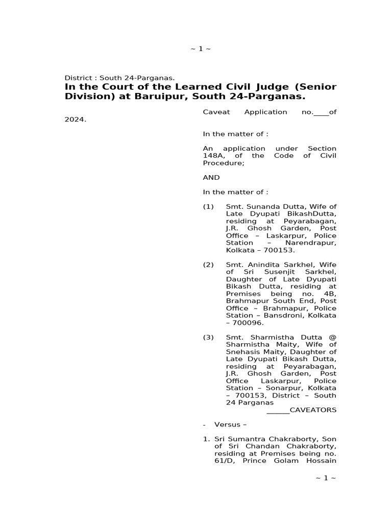 Caveat - Sunanda Dutta and Others - Civil Judge Senior Division ...
