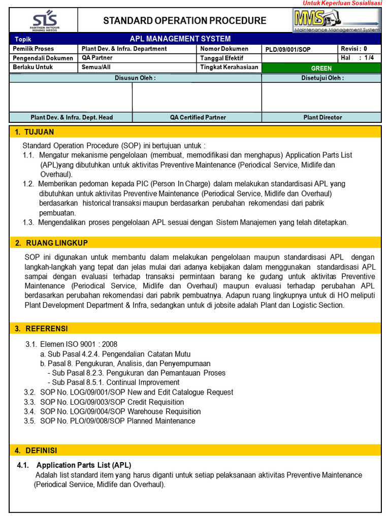 PLD 09 001 SOP APL Management System | PDF