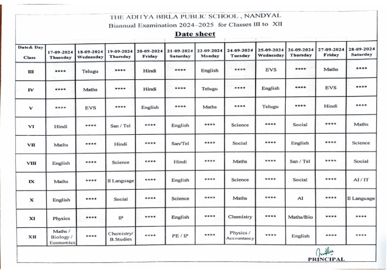 Bi Annual -Time Table 2024-2025 | PDF