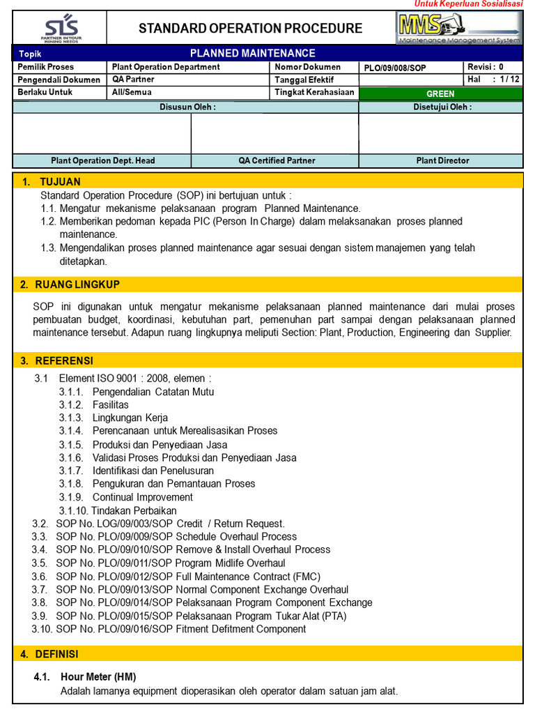 PLO 09 008 SOP Planned Maintenance | PDF