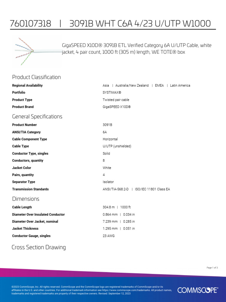 Cat-6 3091B (Data Cable) Data Sheet | PDF