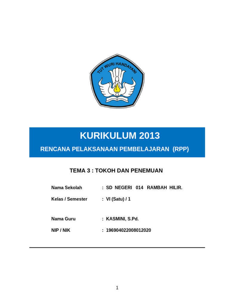 6.3. RPP Kelas VI Tema 3 Tokoh Dan Penemuan | PDF