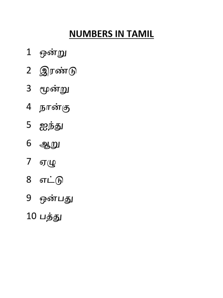 Numbersnumbers in Tamil | PDF