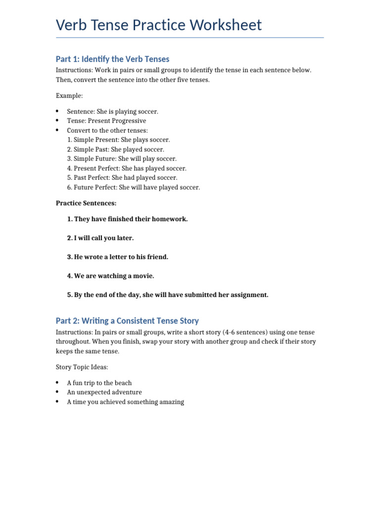 Verb Tense Worksheet | PDF