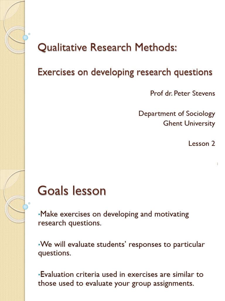 QR 24 - 25 - Lesson 2 - Exercises Developing Research Questions | PDF