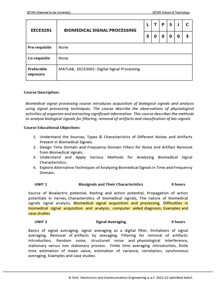 Biomedical Signal Processing | PDF