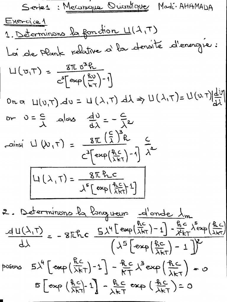 TD - Mécanique Quantique - 1. 1pdf | PDF