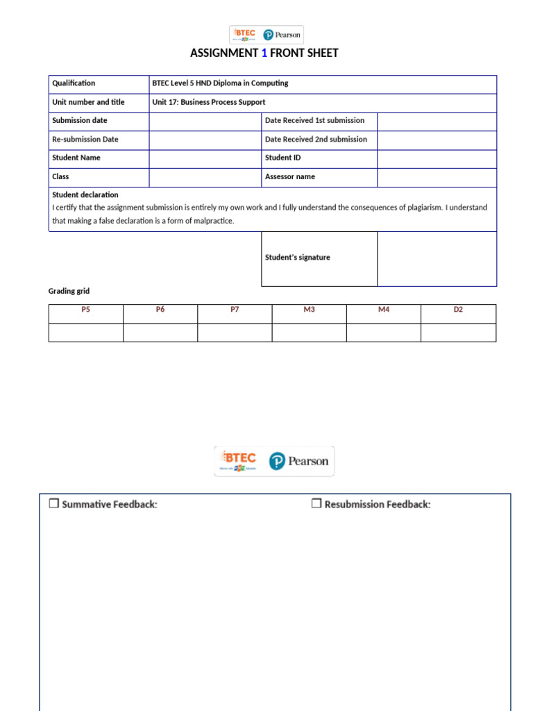 Assignment 2 - Frontsheet - Business Process Support | PDF