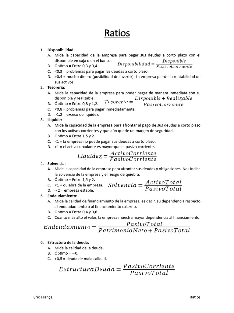 Contenidos Examen de Ratios (Sr. Cano Me Cago en Tus Muertos) | PDF