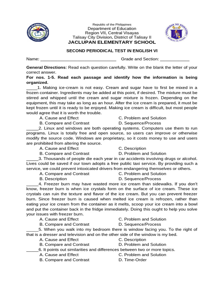 English 6 Second P.T. 2022 2023 | PDF | Ice Cream | Propaganda