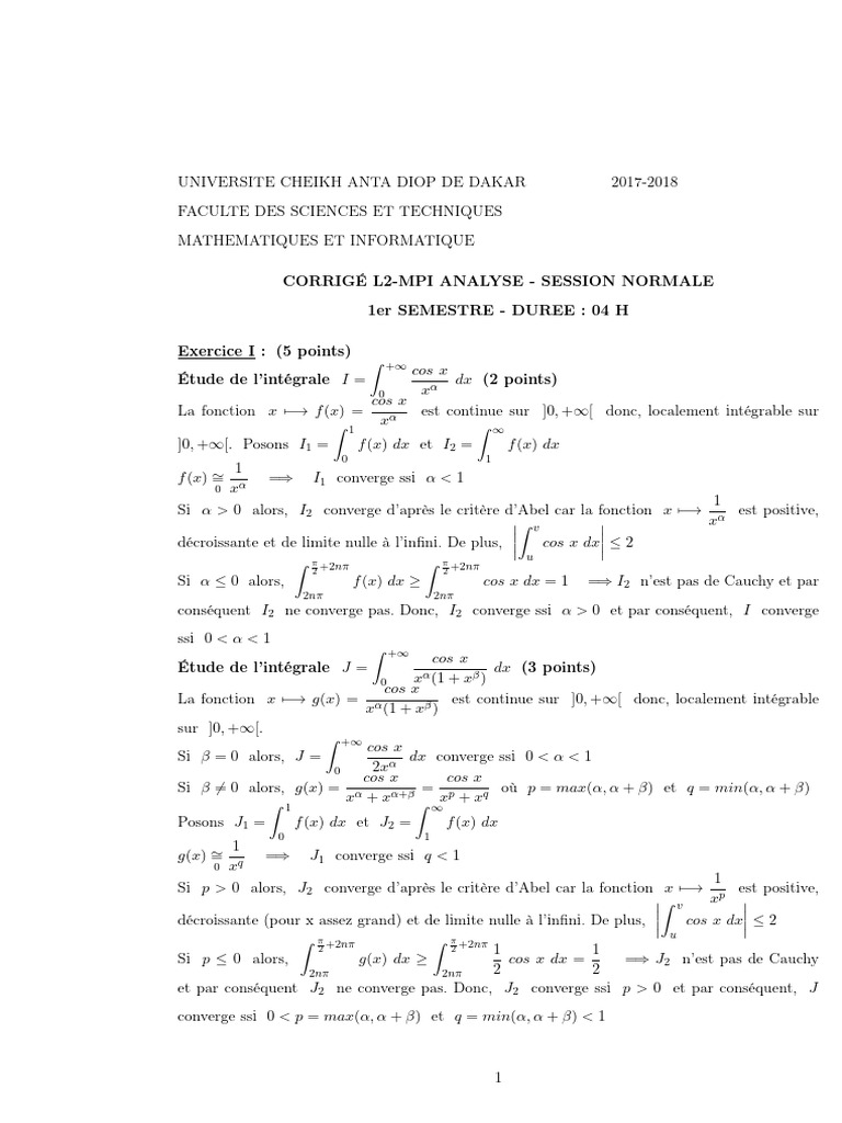 CORRIGE EXAMEN D'analyse 17-18 1 | PDF