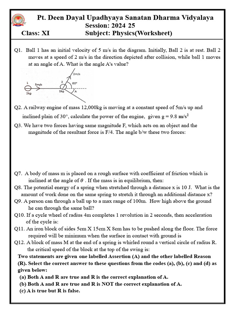 Physics (Worksheet) Class 11 | PDF