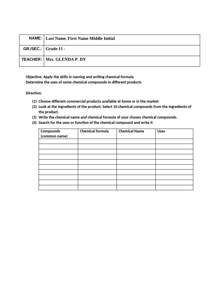 Naming and Writing Chemical Compounds | PDF