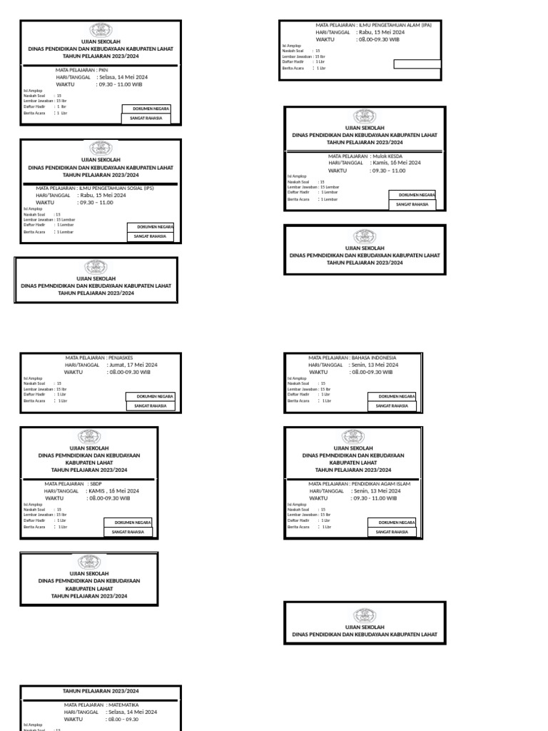 Cover Amplop Ujian Sekolah | PDF