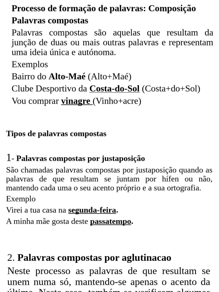 Palavras Compostas Grade 9 | PDF