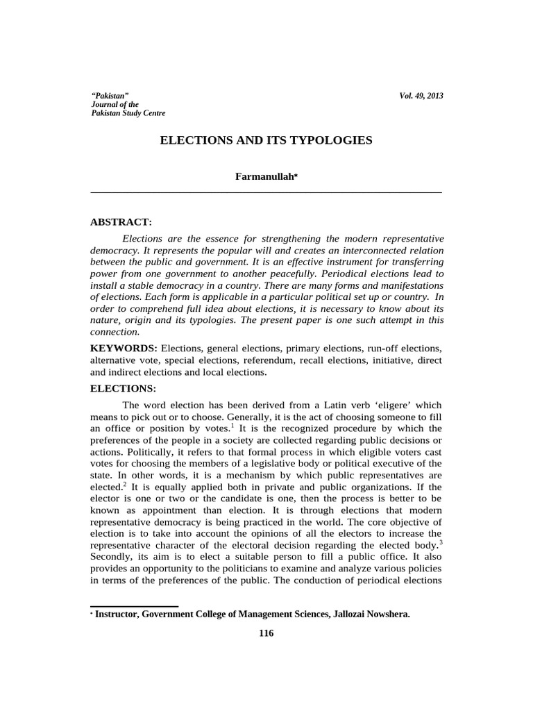 Elections and Its Typologies by Farmanullah | PDF | Voting | Social Science