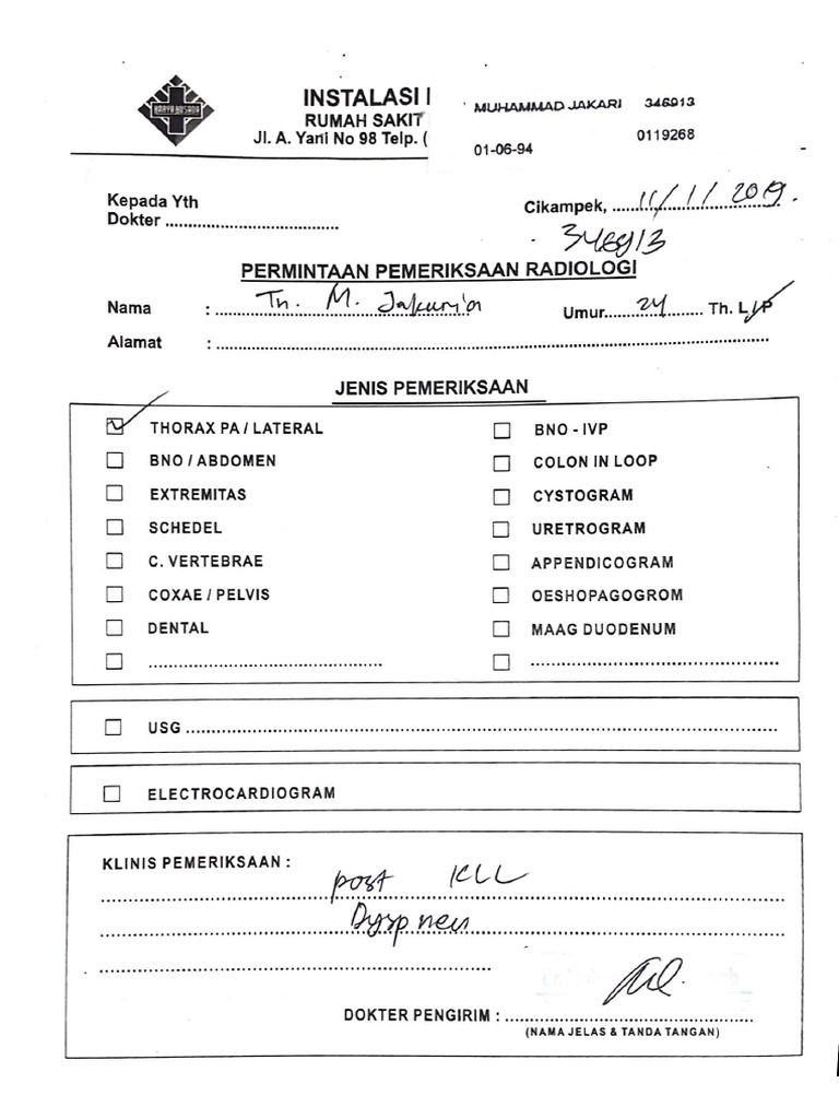 AP 6.1 EP.3 Form Permintaan Pemeriksaan Radiologi | PDF