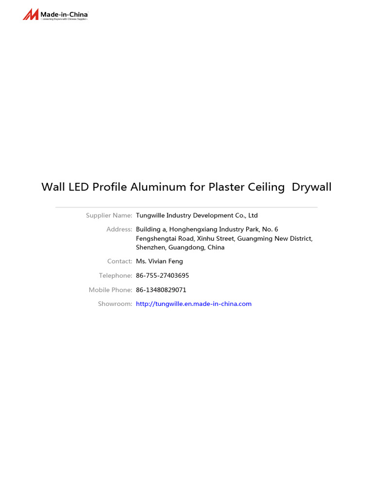 Wall LED Profile Aluminum For Plaster Ceiling Drywall | PDF | Drywall ...