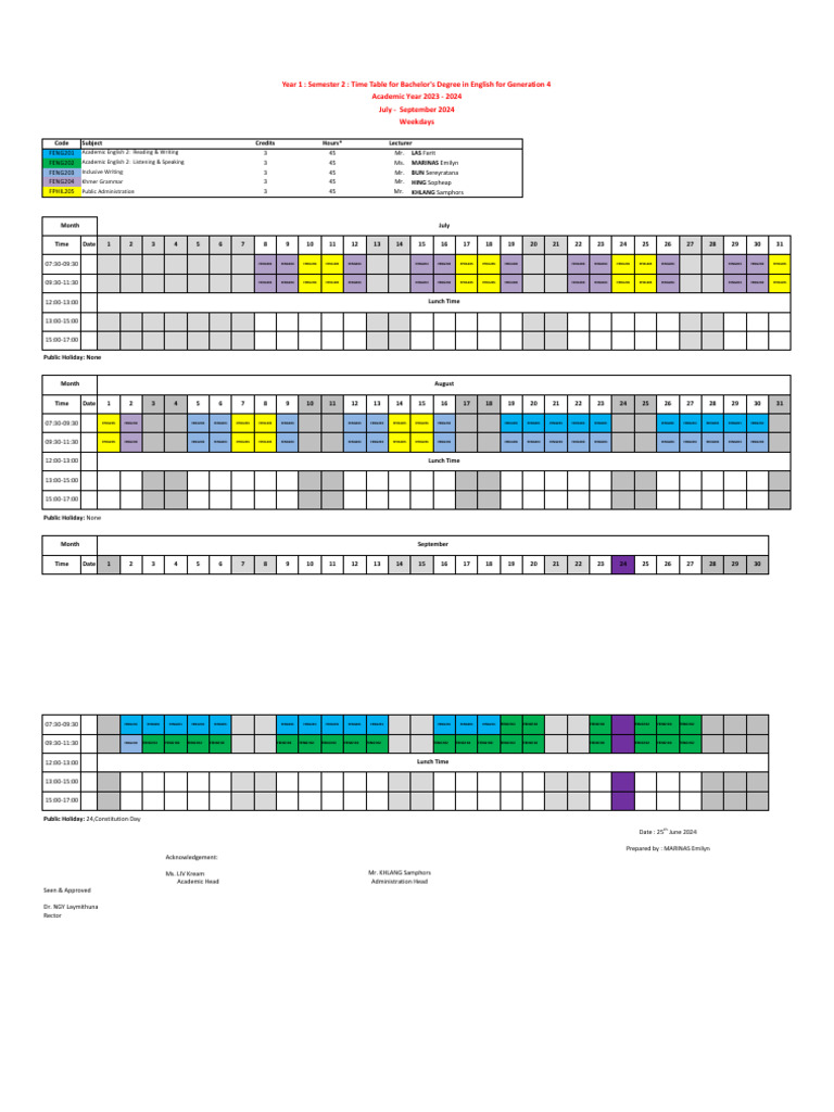 Ba English Gen4 Timetable Ay23 24 Sem2 | PDF