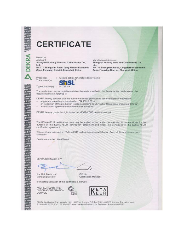 KEMA-KEUR Certificate | PDF
