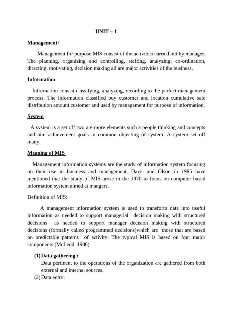 UNIT 1 MIS | PDF