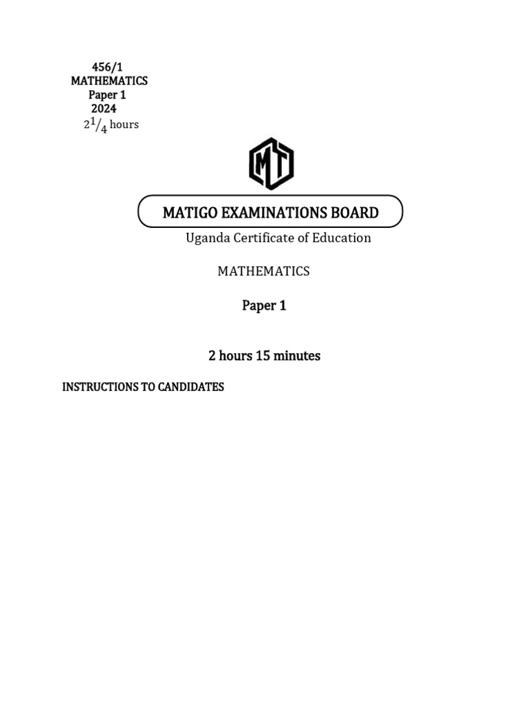 MATIGO MOCKS 2024 UCE MTC 1 FINAL | PDF MATIGO MOCKS 2024 UCE MTC 1 FINAL | PDF