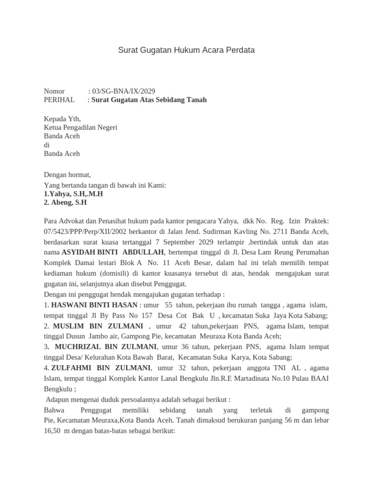 Surat Gugatan Perdata | PDF