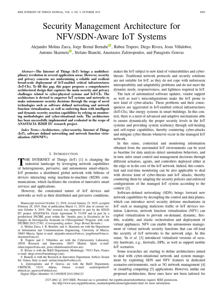 Security Management Architecture For NFV SDN-Aware IoT Systems | PDF | Internet Of Things ...