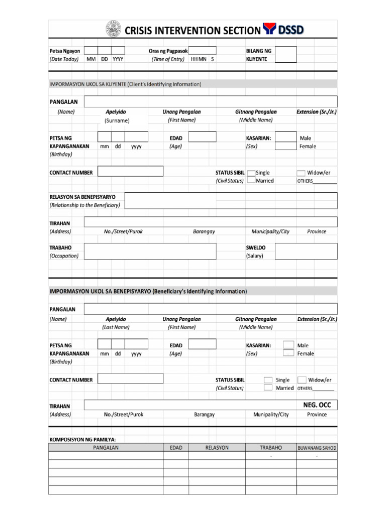 Crisis Intervention Form For Financial Assistance | PDF