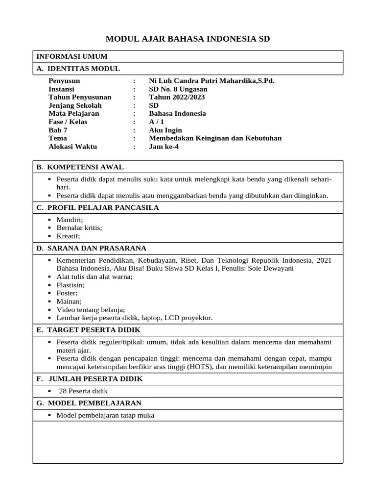 Modul B. Indo Bab 7 Berdiferensiasi - CP | PDF