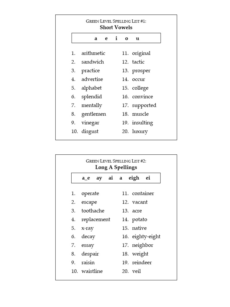Green Level Spelling | PDF