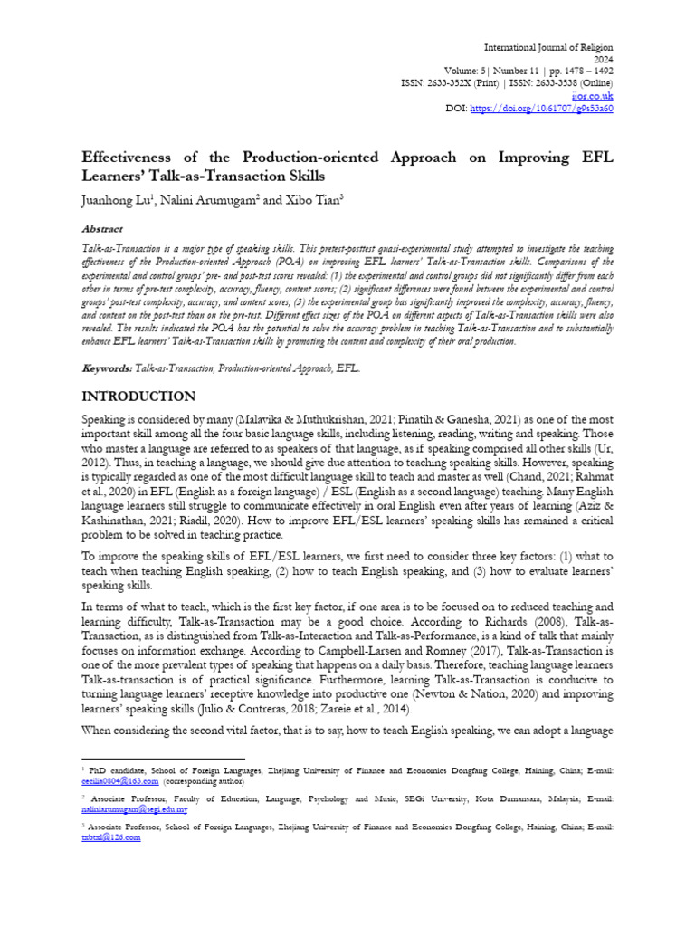 Effectiveness of The Production-Oriented Approach | PDF