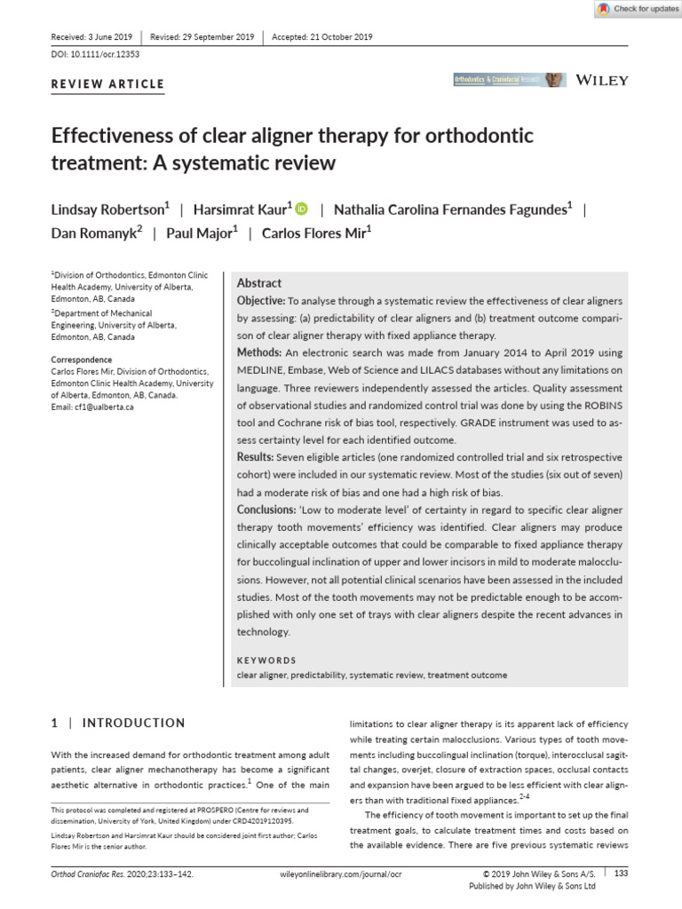 Orthod Craniofacial Res - 2019 - Robertson - Effectiveness of Clear ...