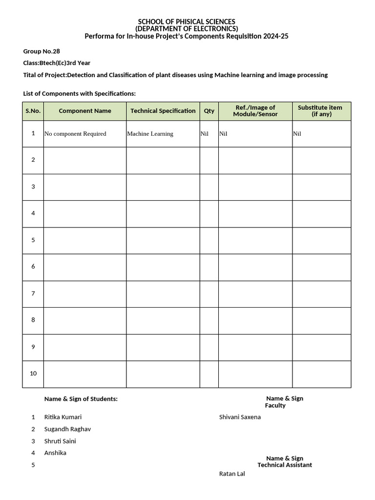 Performa For Component List 2024-25 | PDF