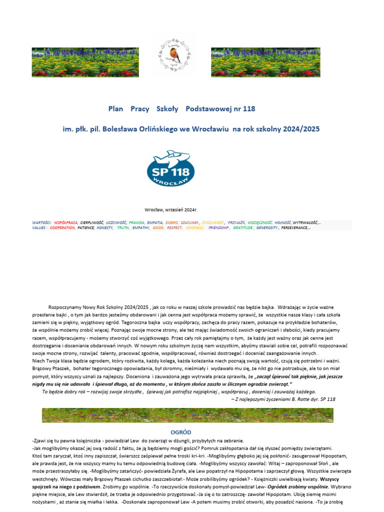 Plan Pracy Szkoly 2024 2025 | PDF