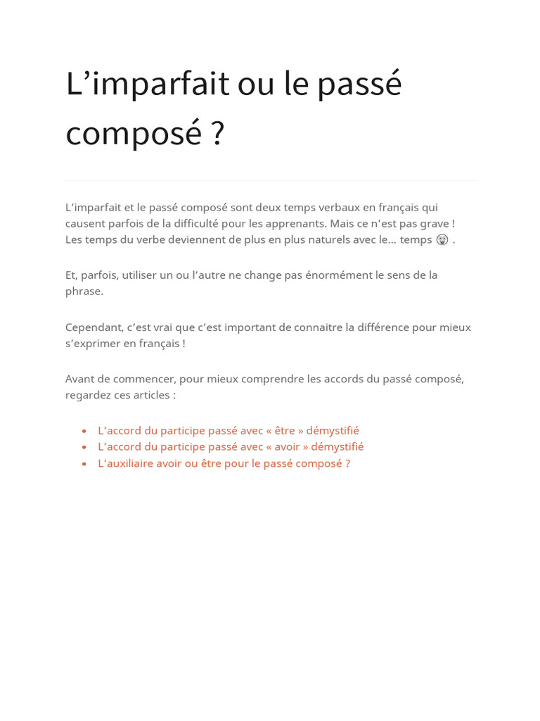 L'imparfait Ou Le Passé Composé (SIMPLIFIÉ) | PDF