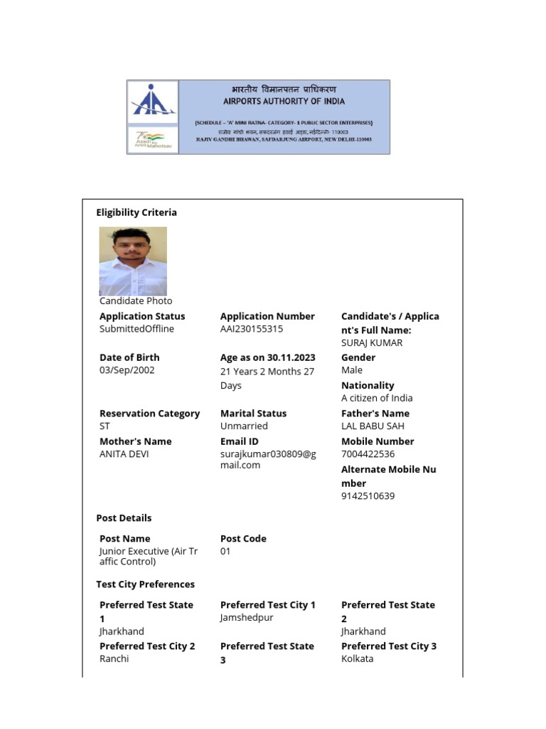 AAI ATC 2023 Application Form | PDF | Qualifications