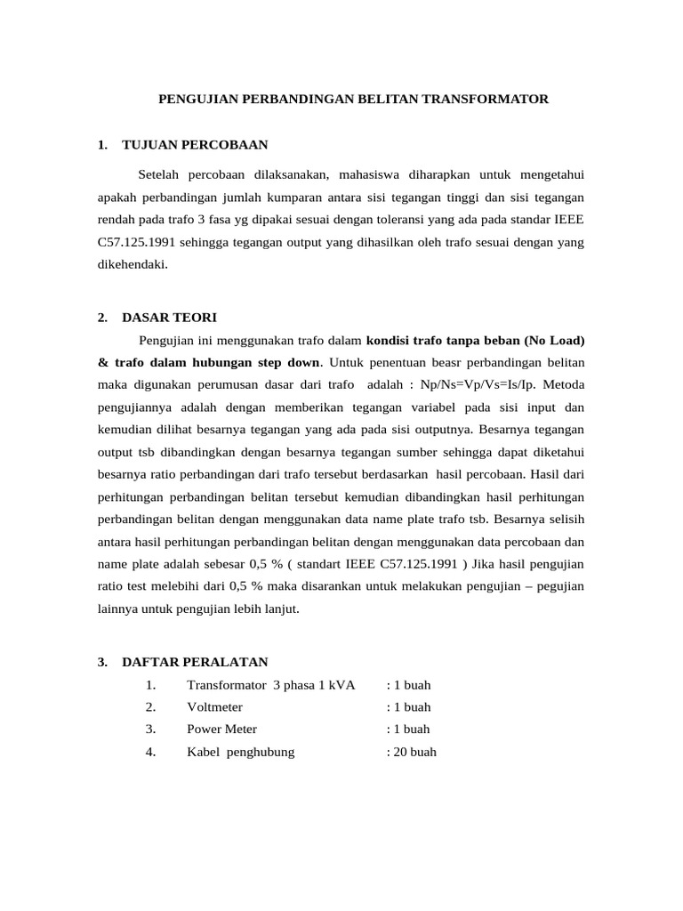 Pengujian Perbandingan Belitan & Angka Jam 2024 | PDF