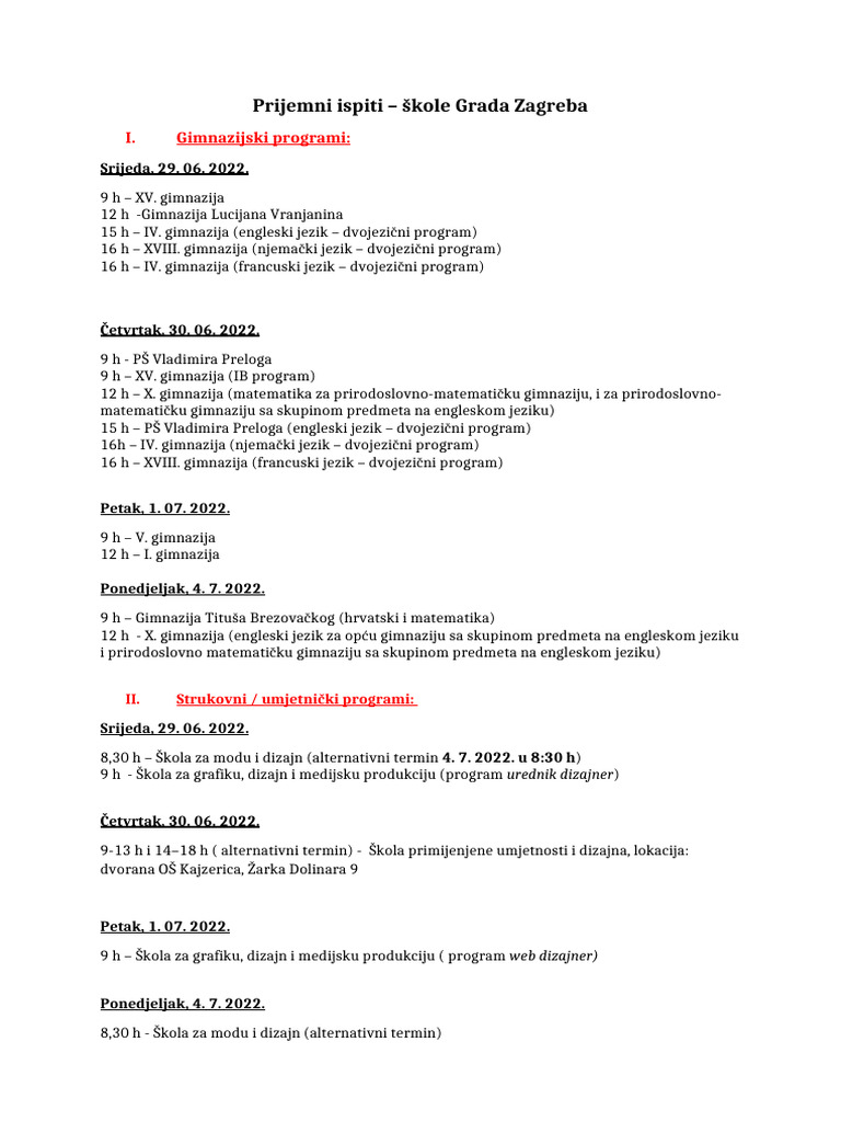 Prijemni Ispiti - Grad ZG | PDF