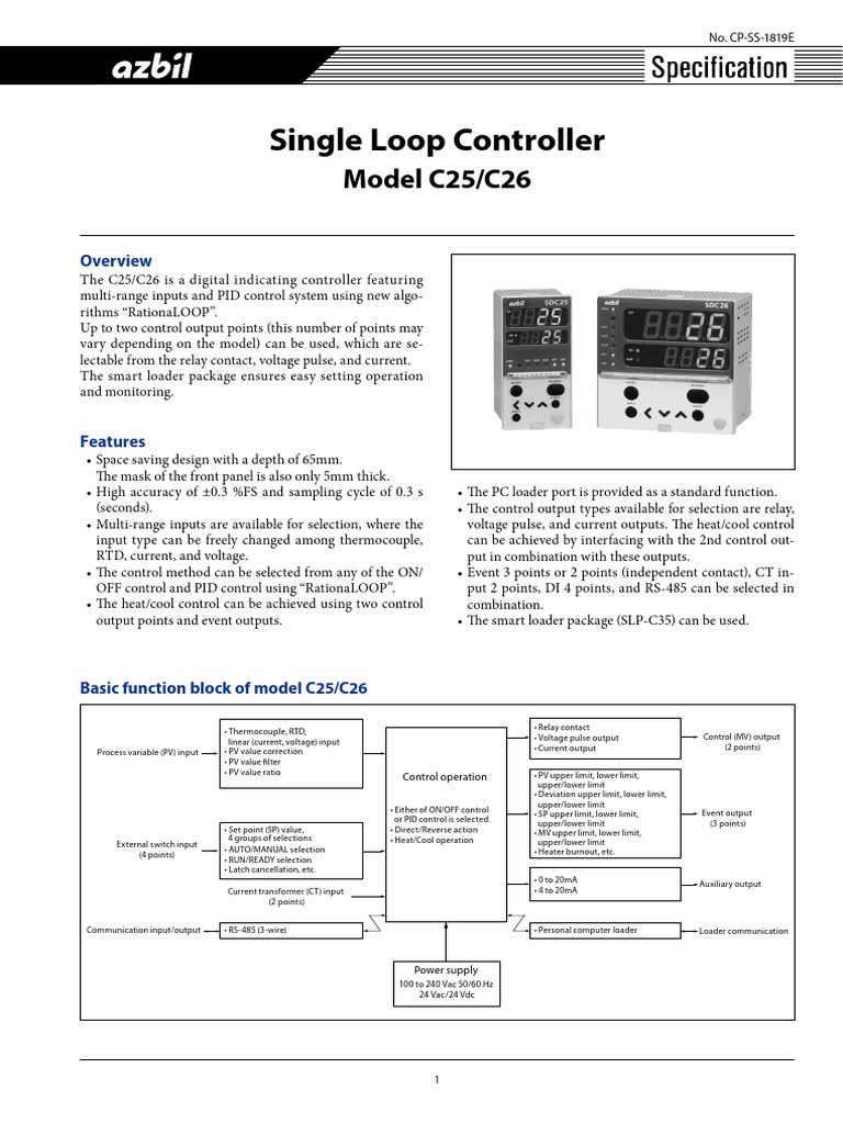 Single Loop Controller: Model C25/C26 | PDF