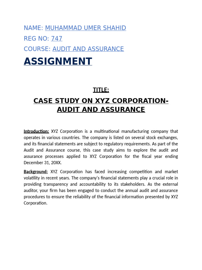 Audit and Assurance Assignment 01 | PDF