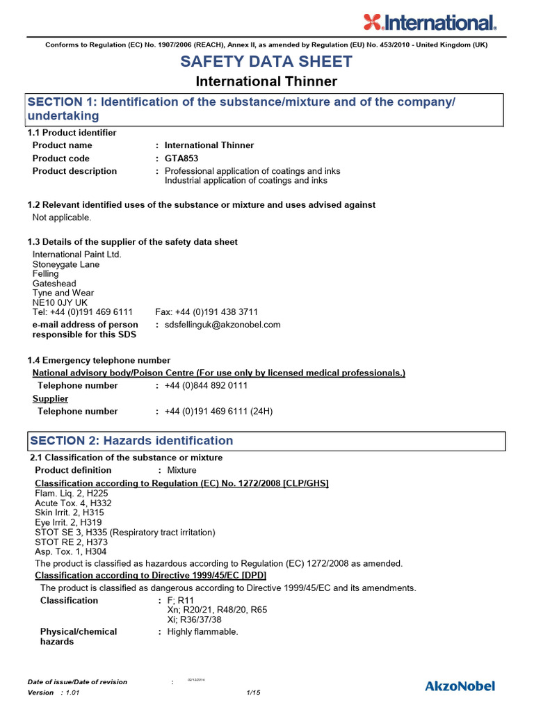 International Thinner-Cleaner GTA853 MSDS | PDF